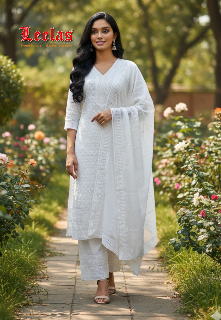 White "V" neck cotton salwar kameez – Leelas